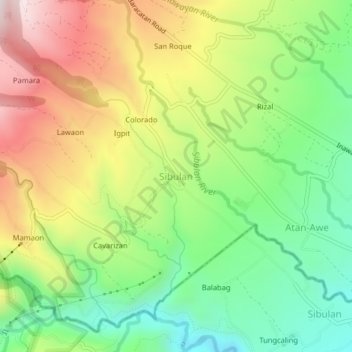Sibulan topographic map, elevation, terrain