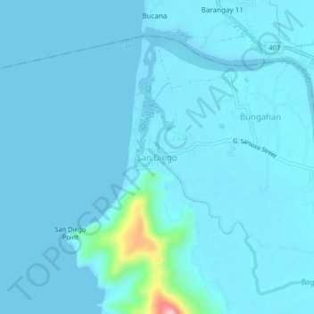 San Diego topographic map, elevation, terrain