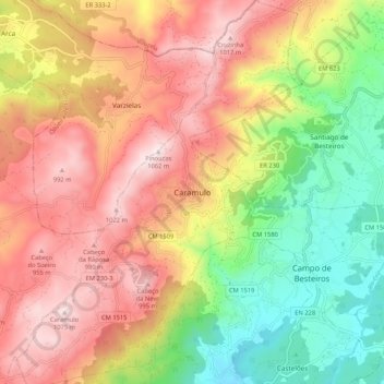 Caramulo topographic map, elevation, terrain