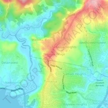 Tamavua Village topographic map, elevation, terrain