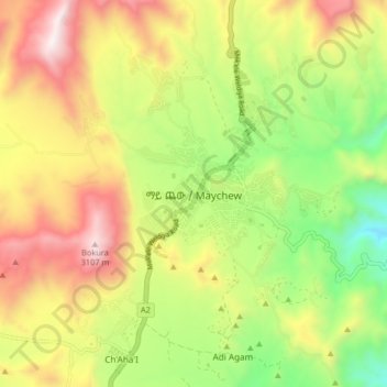 Maychew topographic map, elevation, terrain