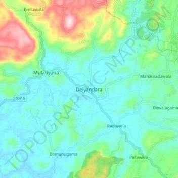 Deiyandara topographic map, elevation, terrain