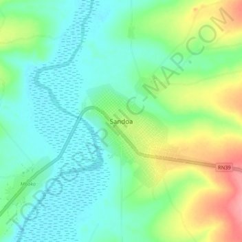 Sandoa topographic map, elevation, terrain