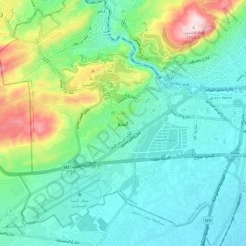Al Mazzeh topographic map, elevation, terrain