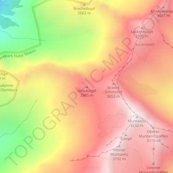 Graukogel topographic map, elevation, terrain