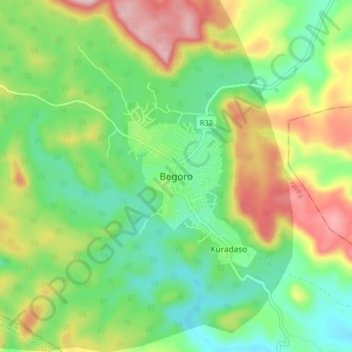 Begoro topographic map, elevation, terrain