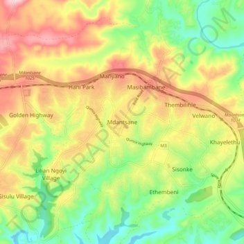 Mdantsane topographic map, elevation, terrain