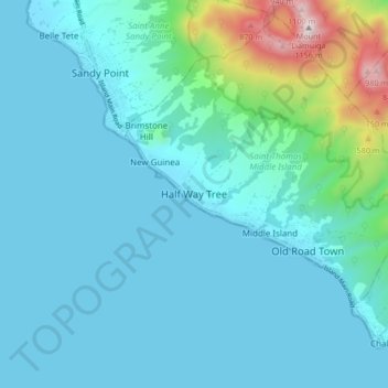 Half Way Tree topographic map, elevation, terrain