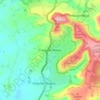 Compton Abbas topographic map, elevation, terrain