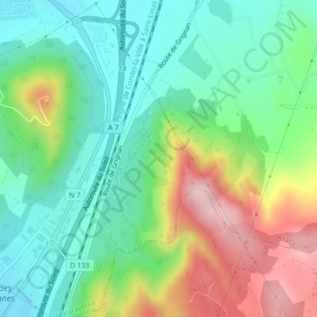Grotte Mandrin topographic map, elevation, terrain
