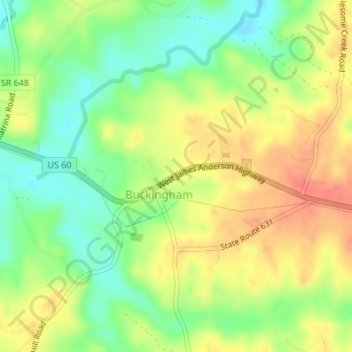 Buckingham Courthouse Historic District topographic map, elevation, terrain