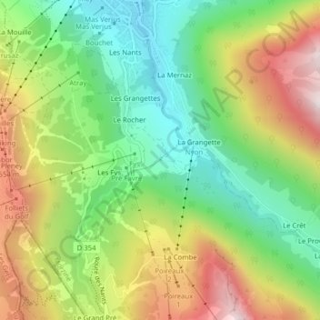 Cascade de Nyon topographic map, elevation, terrain