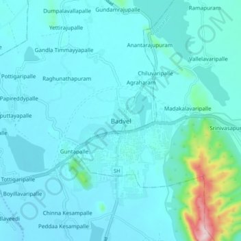 Badvel topographic map, elevation, terrain