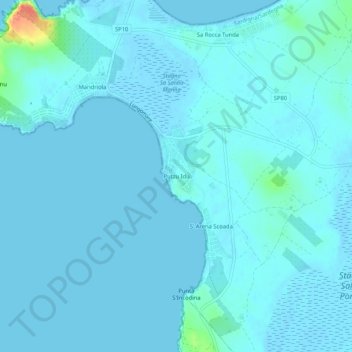 Putzu Idu topographic map, elevation, terrain