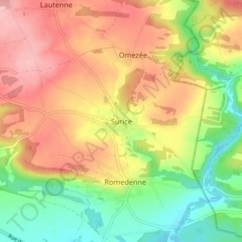 Surice topographic map, elevation, terrain