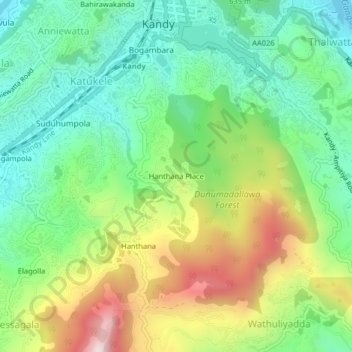 Hanthana Place topographic map, elevation, terrain