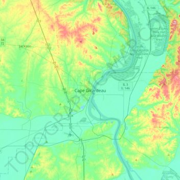 Cape Girardeau topographic map, elevation, terrain