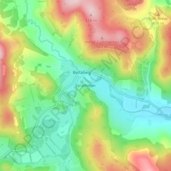 Strathdon topographic map, elevation, terrain
