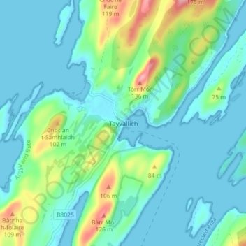 Tayvallich topographic map, elevation, terrain