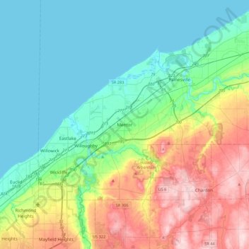 Mentor topographic map, elevation, terrain
