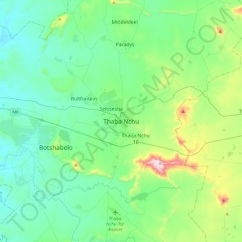 Thaba Nchu topographic map, elevation, terrain