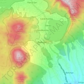 Bedugul topographic map, elevation, terrain