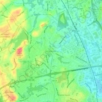 North Woburn topographic map, elevation, terrain