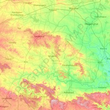 Yavatmal topographic map, elevation, terrain