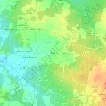 Bret topographic map, elevation, terrain