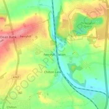 Ferryhill Station topographic map, elevation, terrain
