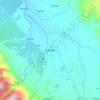 Kokoda topographic map, elevation, terrain
