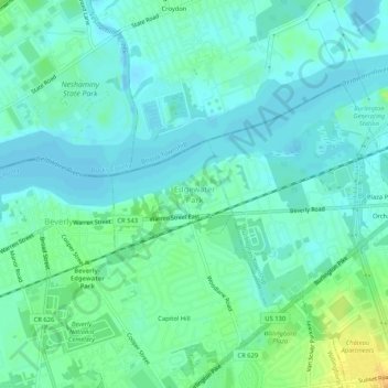Edgewater Park topographic map, elevation, terrain