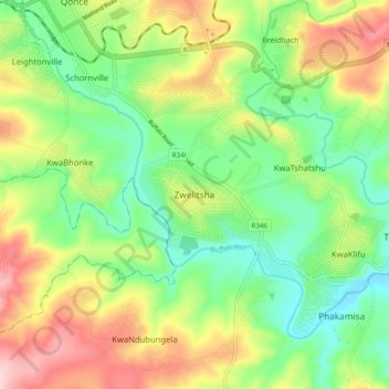 Zwelitsha topographic map, elevation, terrain