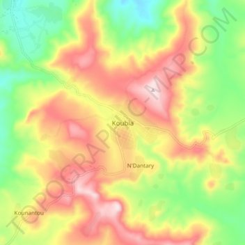 Koubia topographic map, elevation, terrain