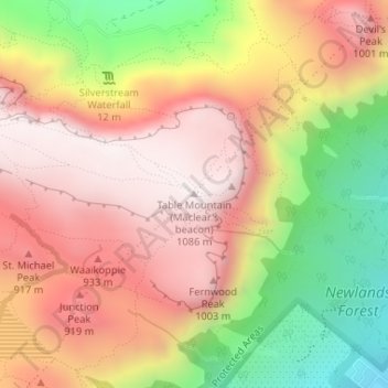 Table Mountain (Maclear's beacon) topographic map, elevation, terrain