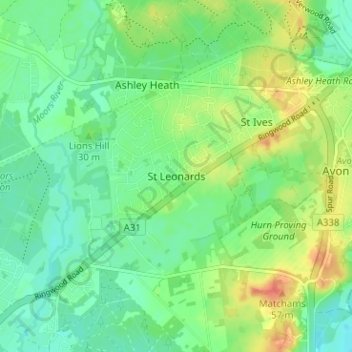 St Leonards topographic map, elevation, terrain
