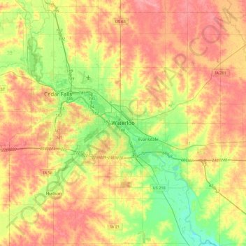 Waterloo topographic map, elevation, terrain