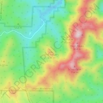 The Fingers topographic map, elevation, terrain