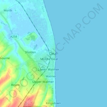 Deal topographic map, elevation, terrain