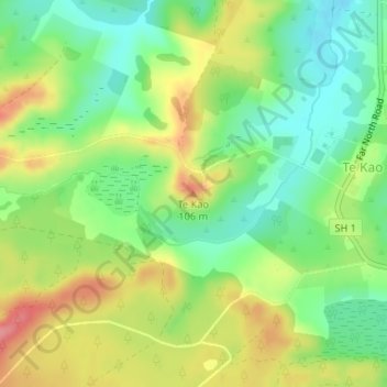 Te Kao topographic map, elevation, terrain