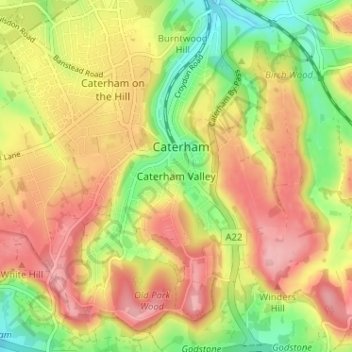Caterham Valley topographic map, elevation, terrain