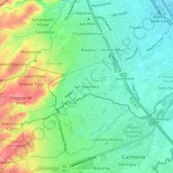 San Francisco topographic map, elevation, terrain