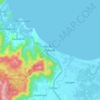 Bacuag topographic map, elevation, terrain