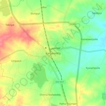 Kamareddy topographic map, elevation, terrain