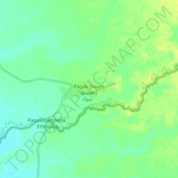 Pagak (South Sudan) topographic map, elevation, terrain