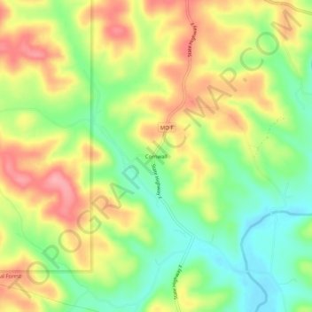 Cornwall topographic map, elevation, terrain