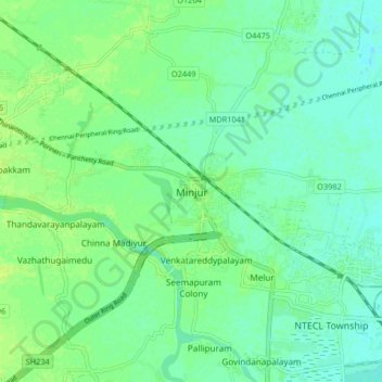 Minjur topographic map, elevation, terrain
