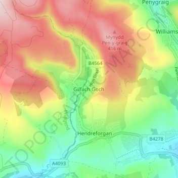 Gilfach Goch topographic map, elevation, terrain