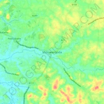Minuwangoda topographic map, elevation, terrain