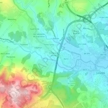 Pinheiro de Loures topographic map, elevation, terrain